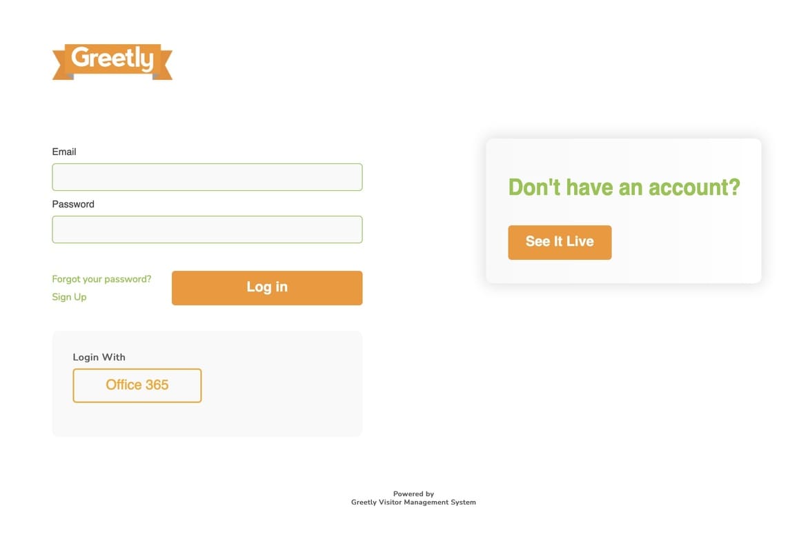 Login to the Greetly Visitor Management System